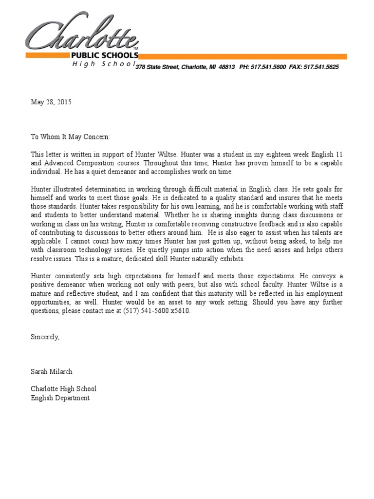 Recommendation for Hunter Wiltse | PDF