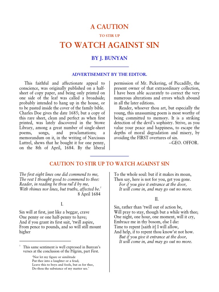 A Caution To Watch Against Sin | PDF | Sin | Theology