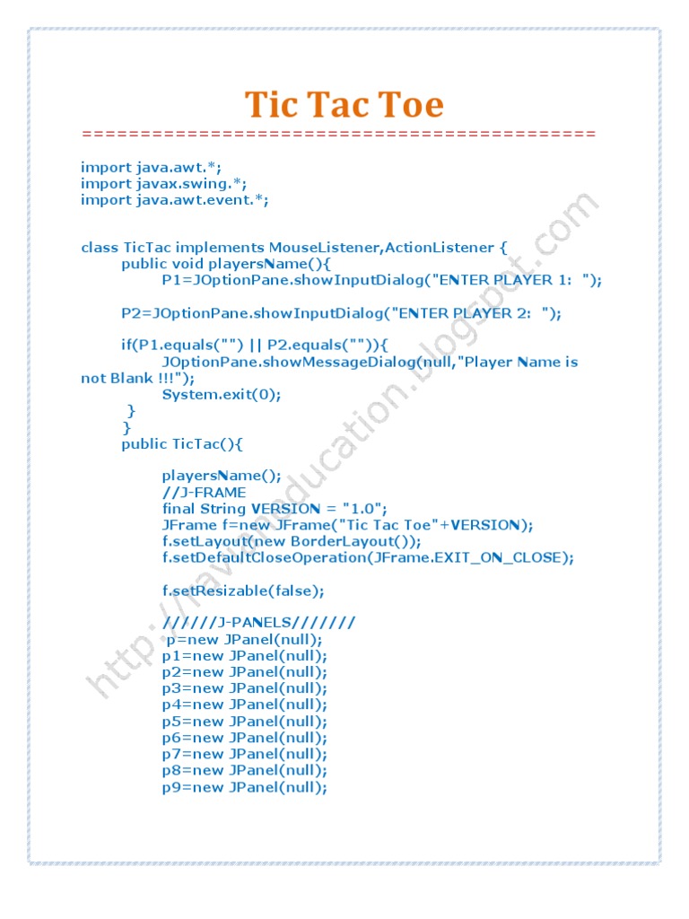 Java Tic Tac Toe Game Code | PDF | Candy | Computing And Information ...