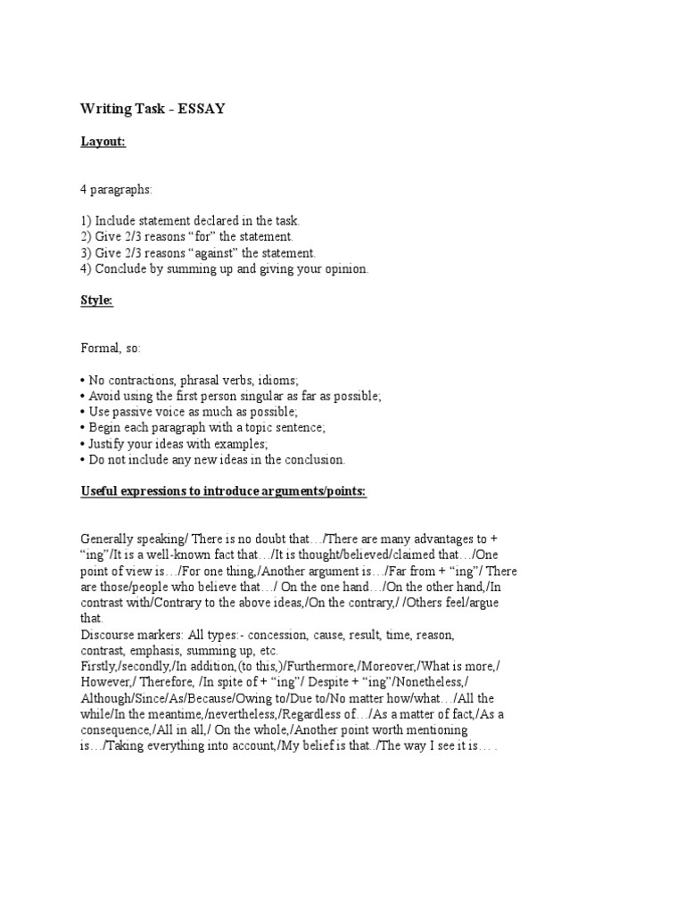 Writing Task - ESSAY: Layout | PDF | Ellipsis | Argument
