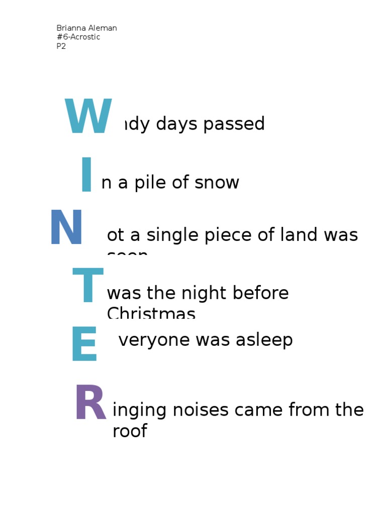 Winter Acrostic Poem by Brianna Aleman | PDF