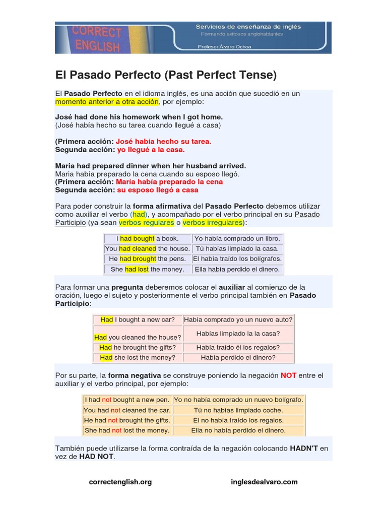 Uso del Pasado Perfecto en Inglés | PDF | Verbo | Lingüística