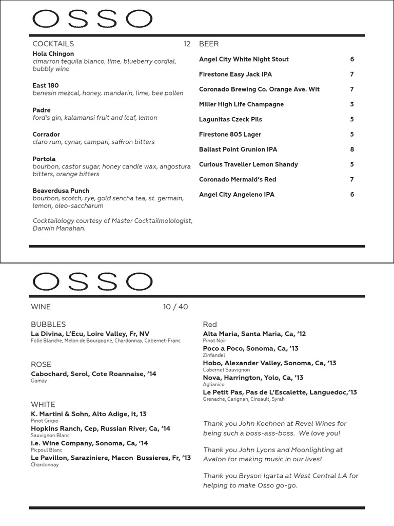 Osso Drinks Menu | PDF