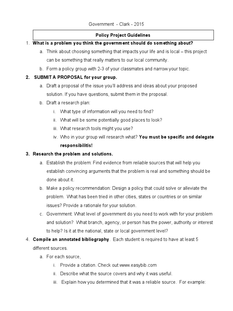 Student Policy Project Guide | PDF