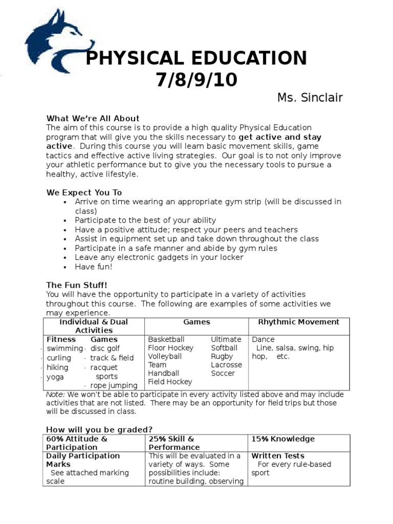 Pe Outline 2014-2015 | PDF | Physical Education | Sports