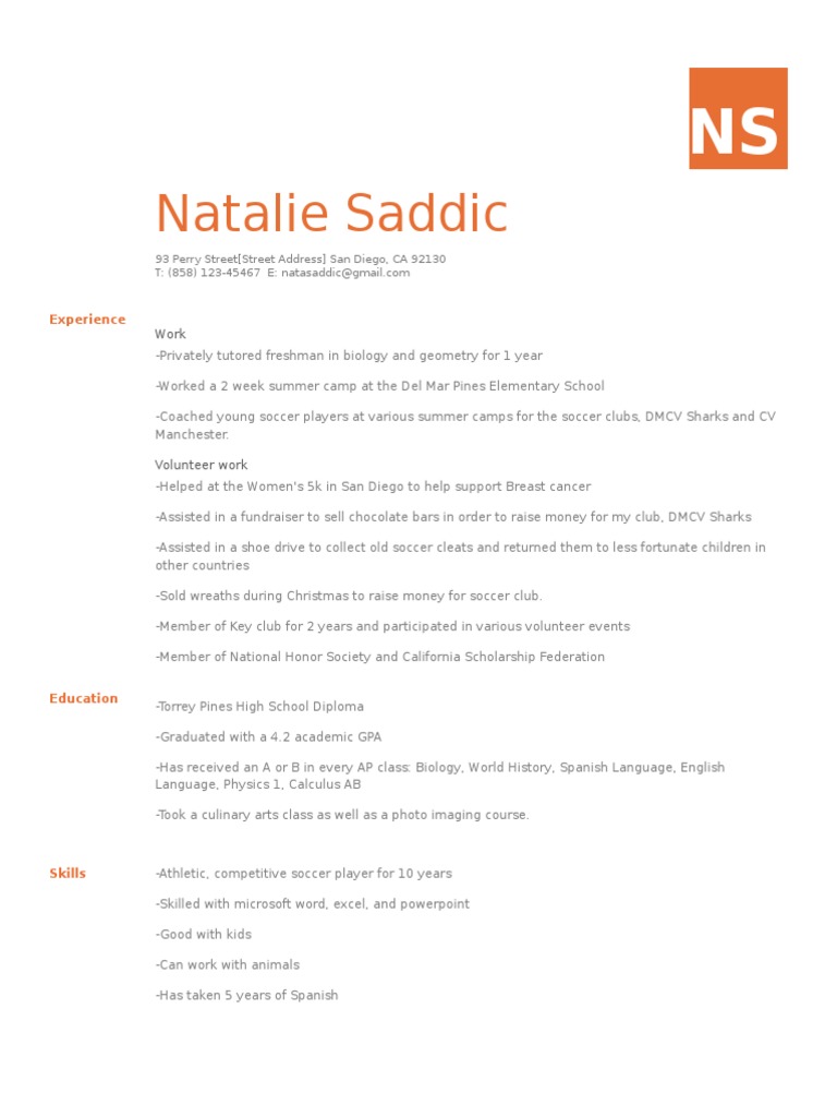 Natalie Saddic's Resume Overview | PDF