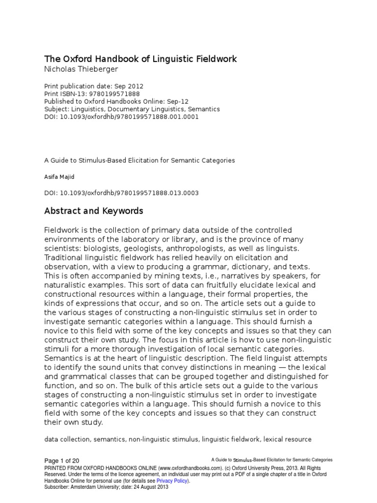The Oxford Handbook of Linguistic Fieldwork | PDF | Linguistics | Semantics