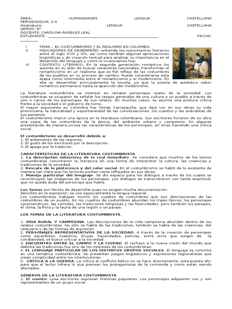 Guia Del Costumbrismo y Realismo en Colombia | PDF | Realismo literario ...