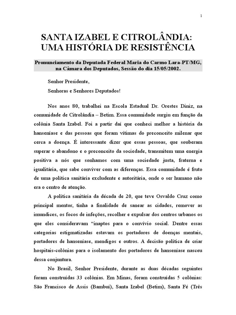 Colonia Santa Isabel | PDF | Lepra | Cidade