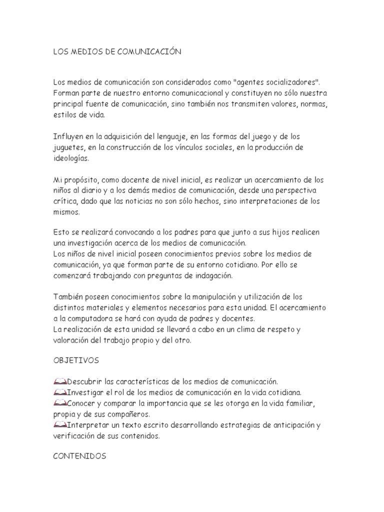 Proyecto de Medios de Comunicación Infantil | PDF | Medios de ...