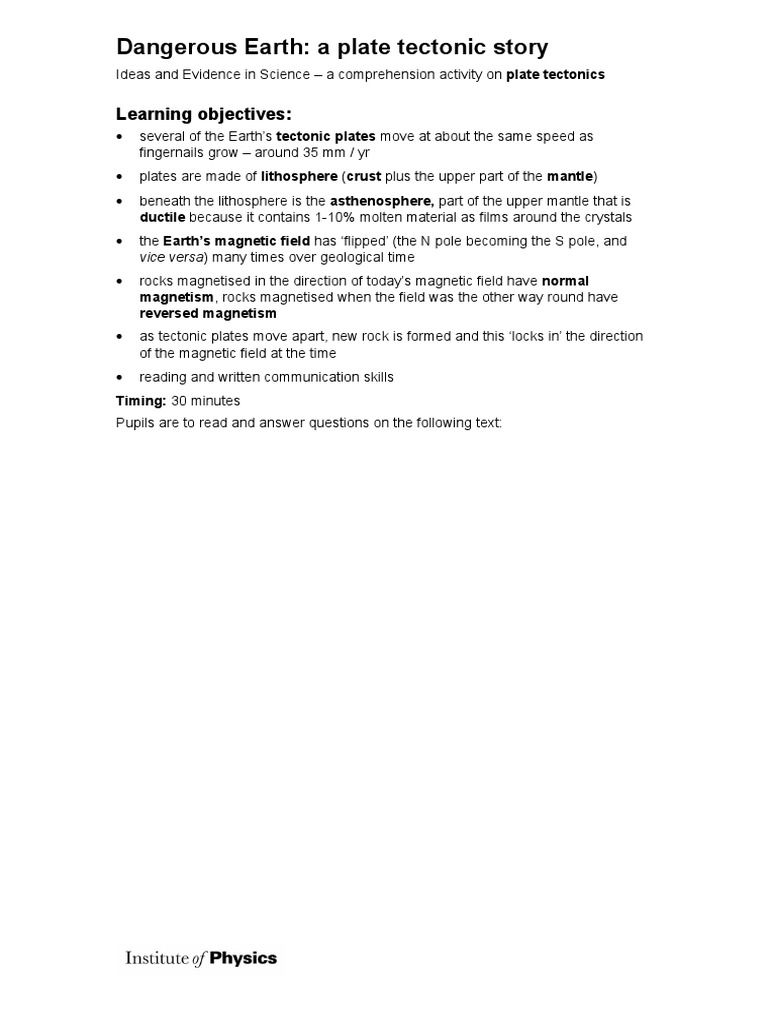 Dangerous Earth: A Plate Tectonic Story: Learning Objectives | PDF ...
