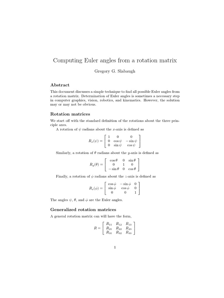 Euler Angles From Rotation Matrix | PDF