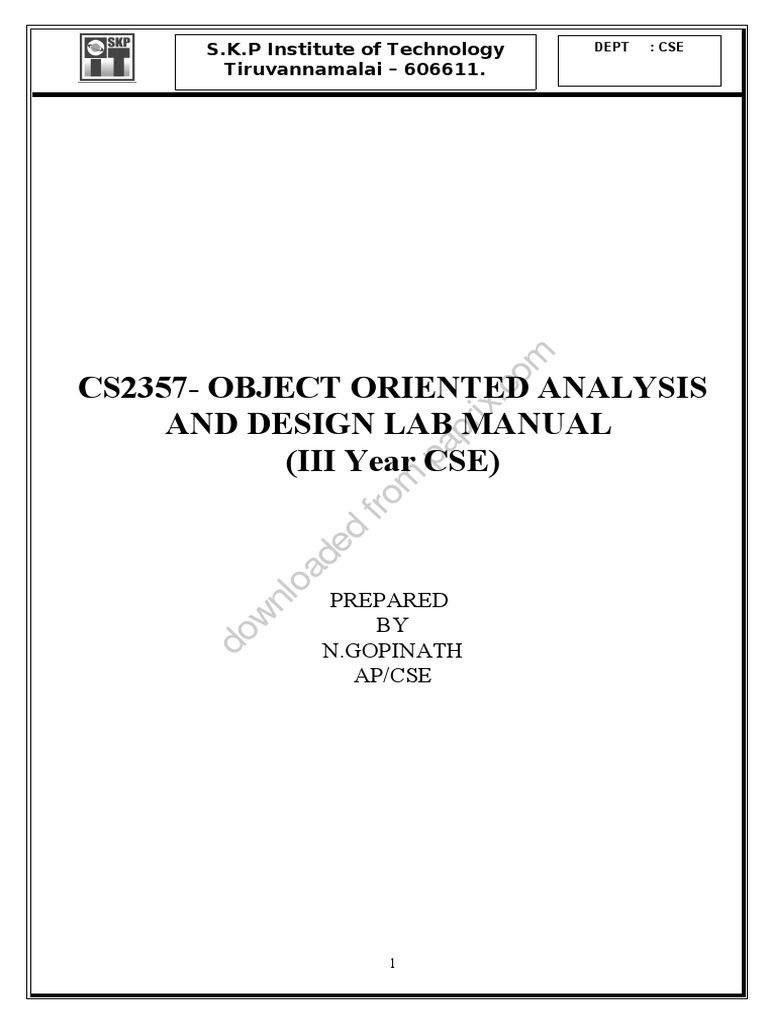 Cs2357 Object Oriented Analysis And Design Lab Manual Iii Year Cse Pdf Component Based