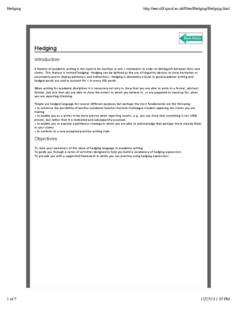 Key Hedging | PDF | Verb | Adjective