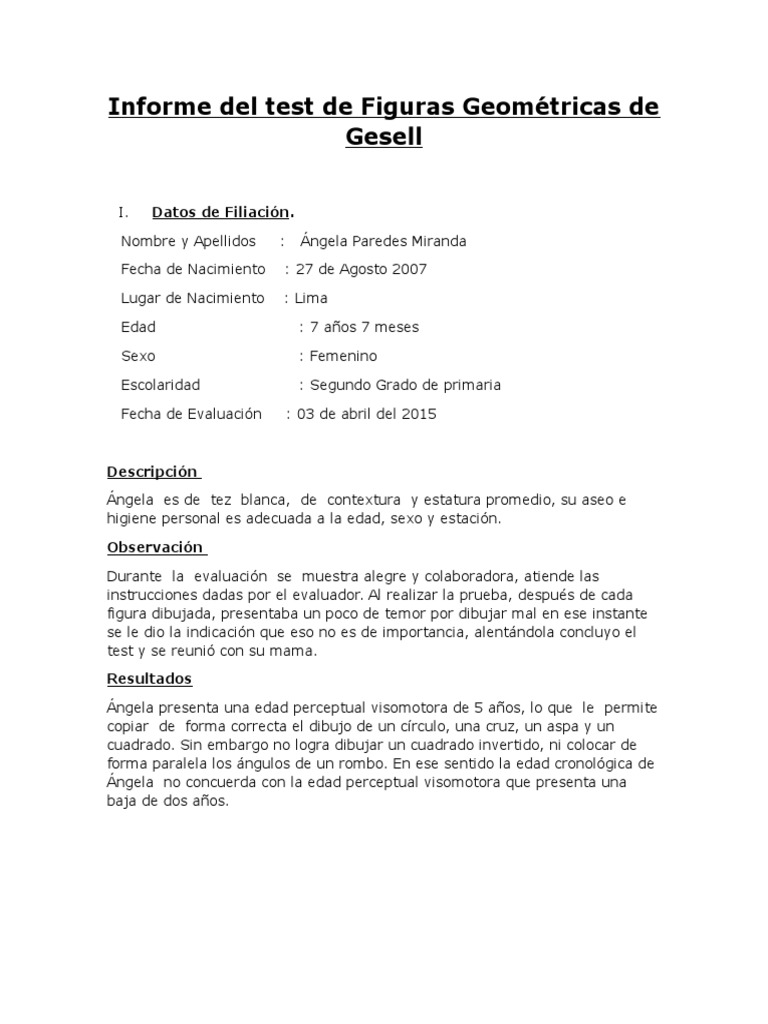 Informe Del Test de Figuras Geométricas de Gesell | PDF