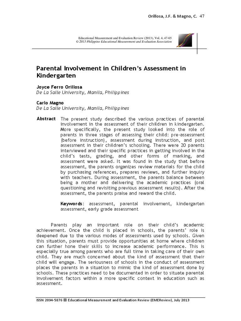 Parental Involvement in Children's Assessment in Kindergarten | PDF ...