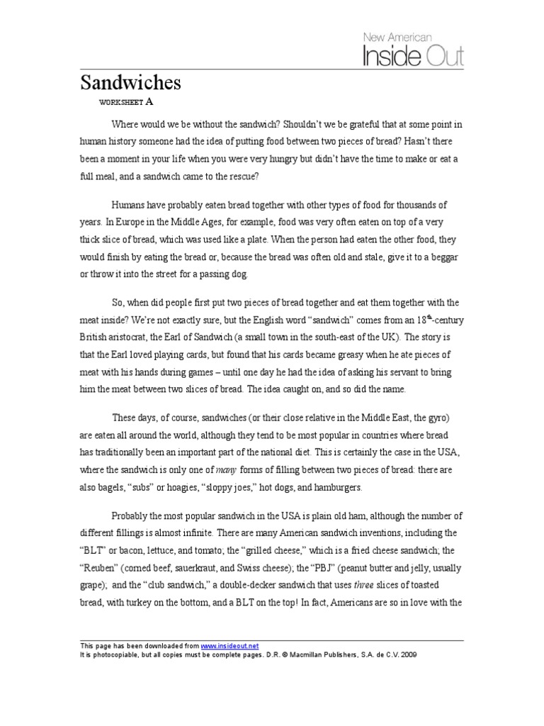 Sandwiches - Worksheet | Sandwich | Fast Food