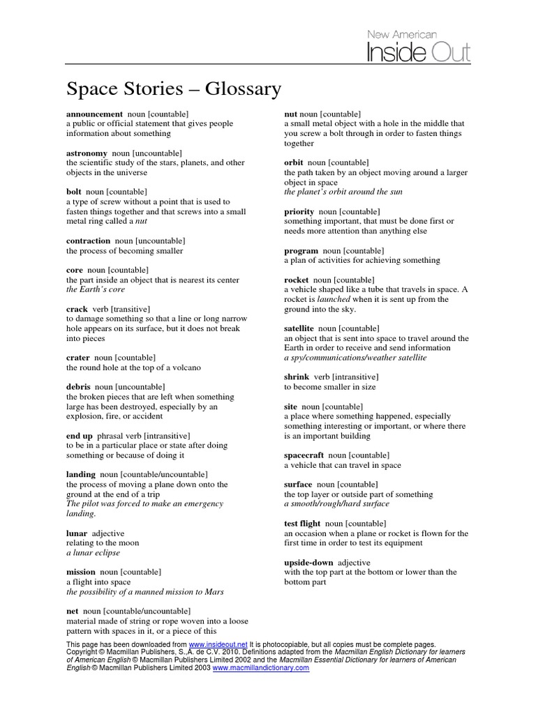 Space Stories - Glossary | PDF | Moon | Noun