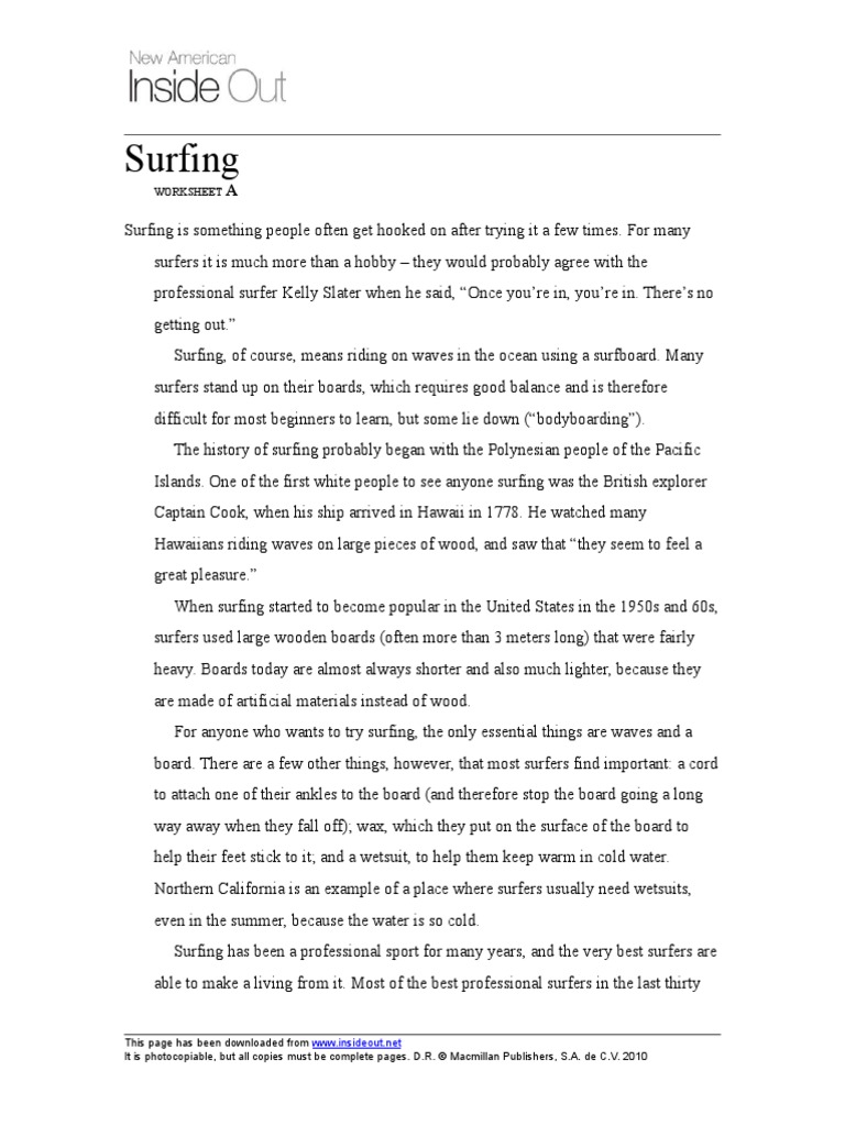 Surfing - Worksheet | PDF