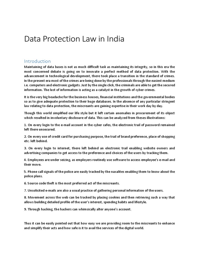 Data Protection Law in India | Privacy | Personally Identifiable ...