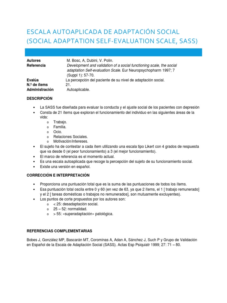 Escala Autoaplicada de Adaptación Social (Social Adaptation Self ...