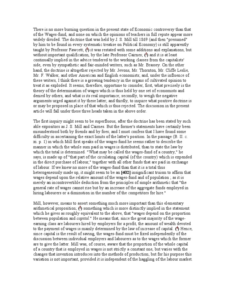 Wage Fund Theory | PDF | Employment | Interest