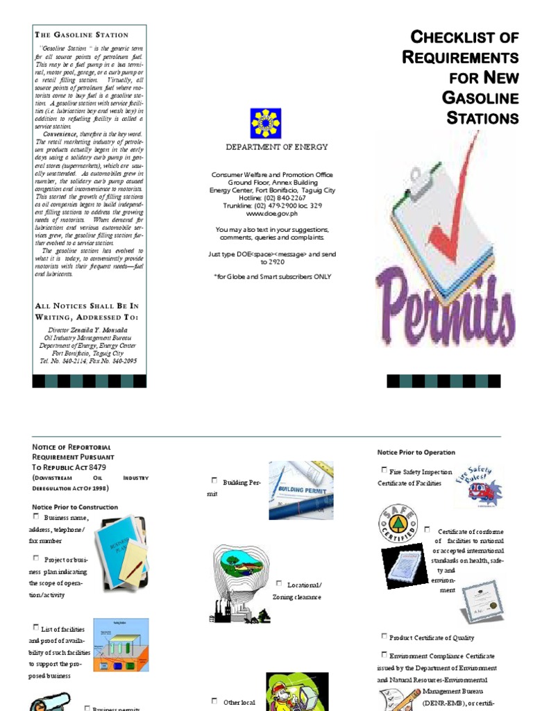 Checklist of Requirements For New Gasoline Stations | PDF | Filling ...