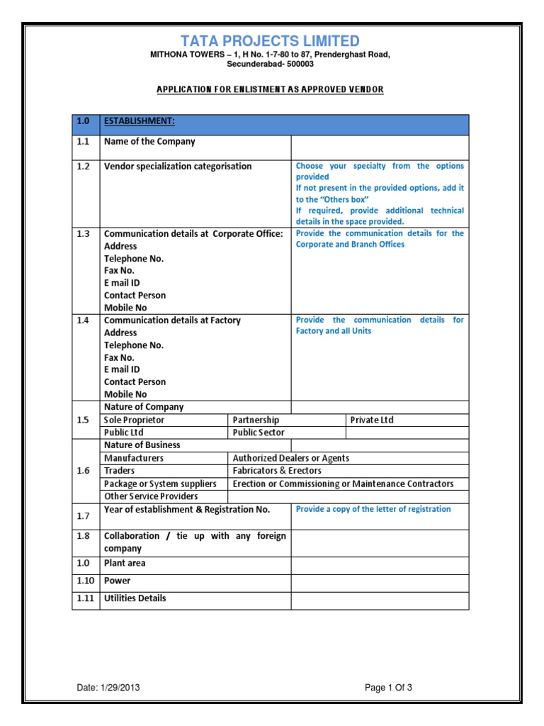 Sample Vendor Registration Form | Taxes | Government