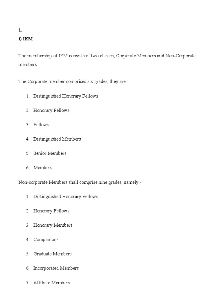 The Membership of IEM Consists of Two Classes, Corporate Members and ...