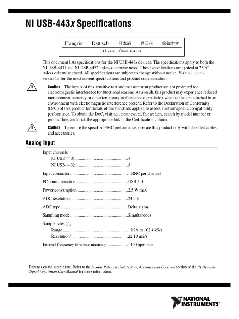 NI USB-443x Specifications | PDF | Electromagnetic Compatibility ...