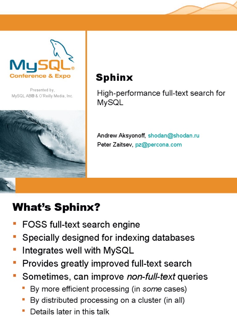 Sphinx High Performance Full Text Search For MySQL Presentation | PDF ...