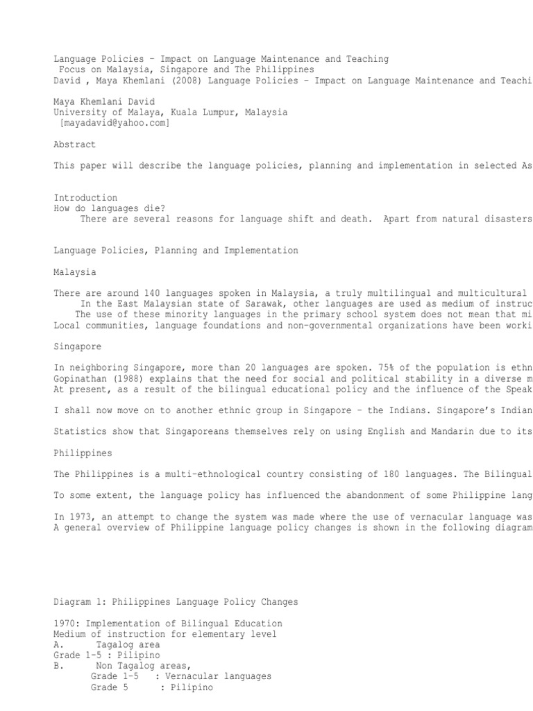 Language Policy | PDF | Malaysia | Singapore