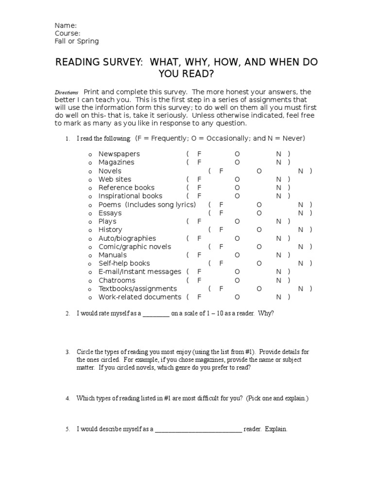 Reading Survey | PDF | Books | Communication