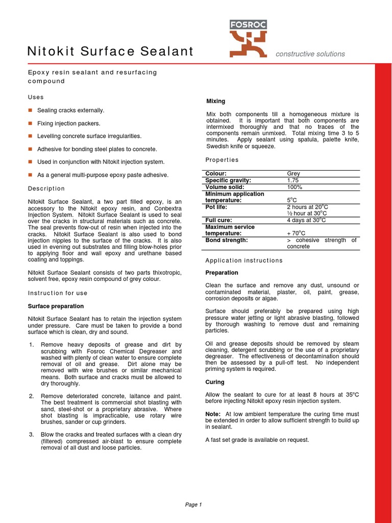 Nitokit Surface Sealant | PDF | Epoxy | Adhesive