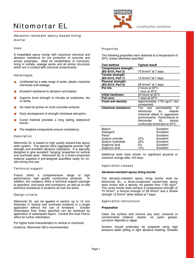 Nitomortar El | Epoxy | Concrete | Free 30-day Trial | Scribd