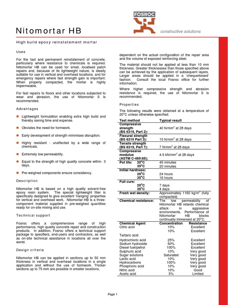 Nitomortar HB | PDF | Epoxy | Concrete