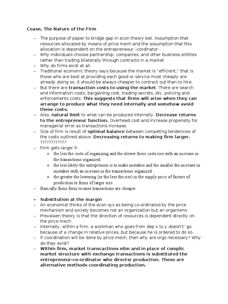 Why Firms Exist: Coase's Insight | PDF | Microeconomics | Business ...