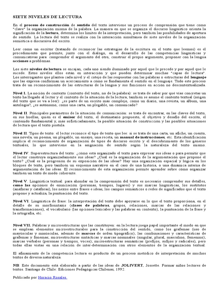 Siete Niveles de Lectura y Comprensión | PDF | Lectura (proceso ...