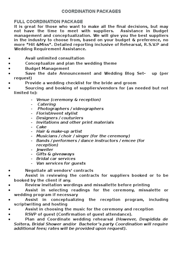 Coordination Packages | PDF | Wedding | Bride