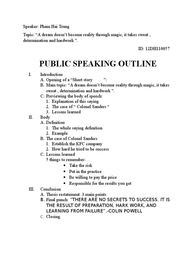Public Speaking Outline | PDF | Career & Growth