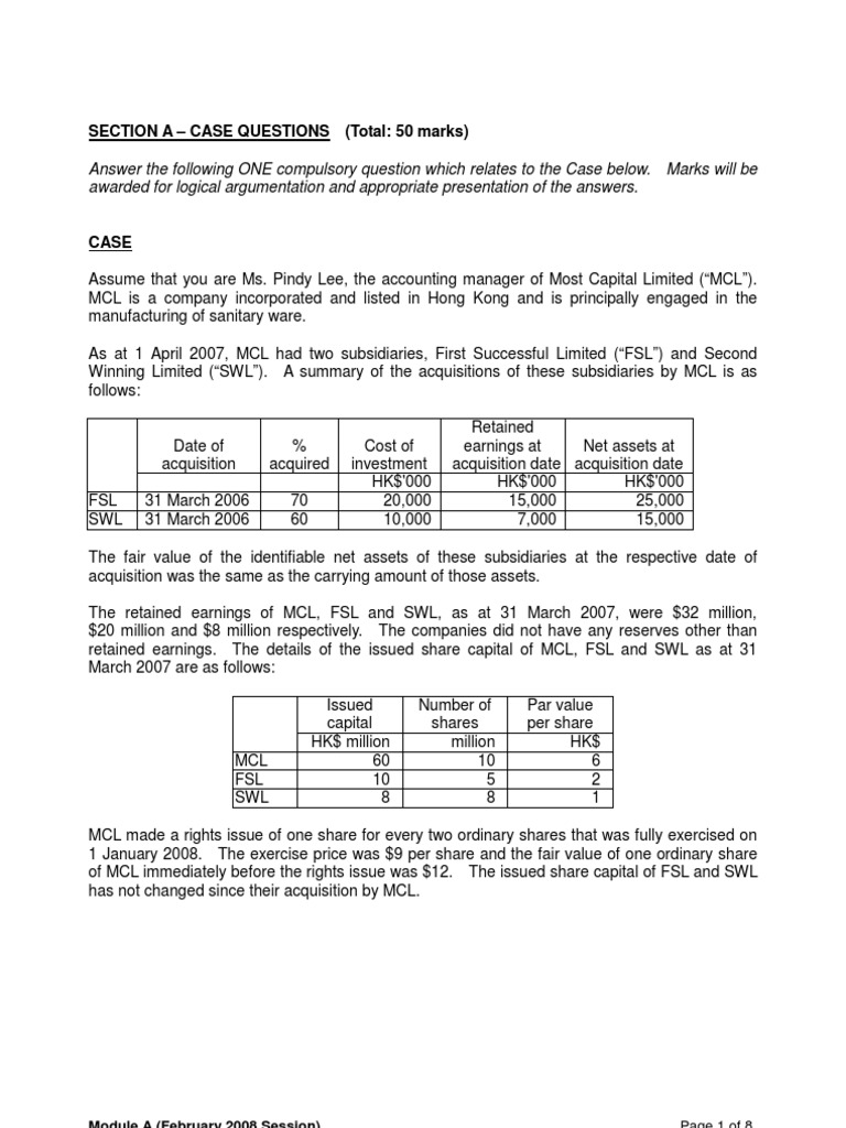 HKICPA QP Exam (Module A) Feb2008 Question Paper | PDF | Deferred Tax ...