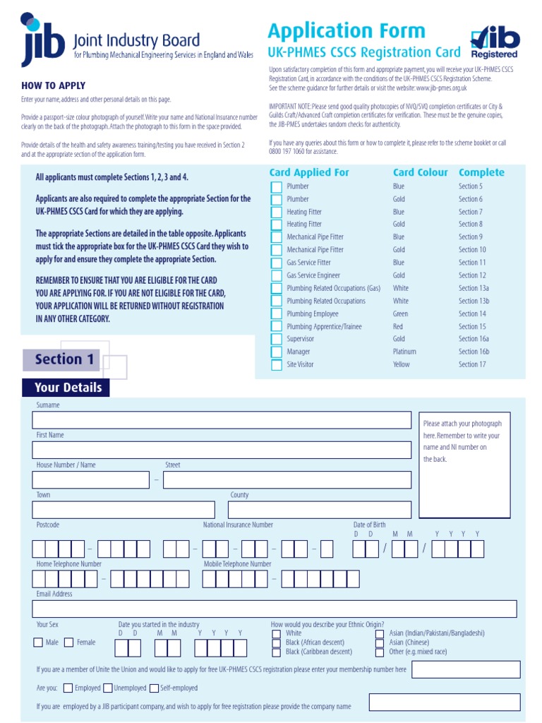 JIB-PHMES CSCS Card Application Guide | PDF | Plumbing | Business