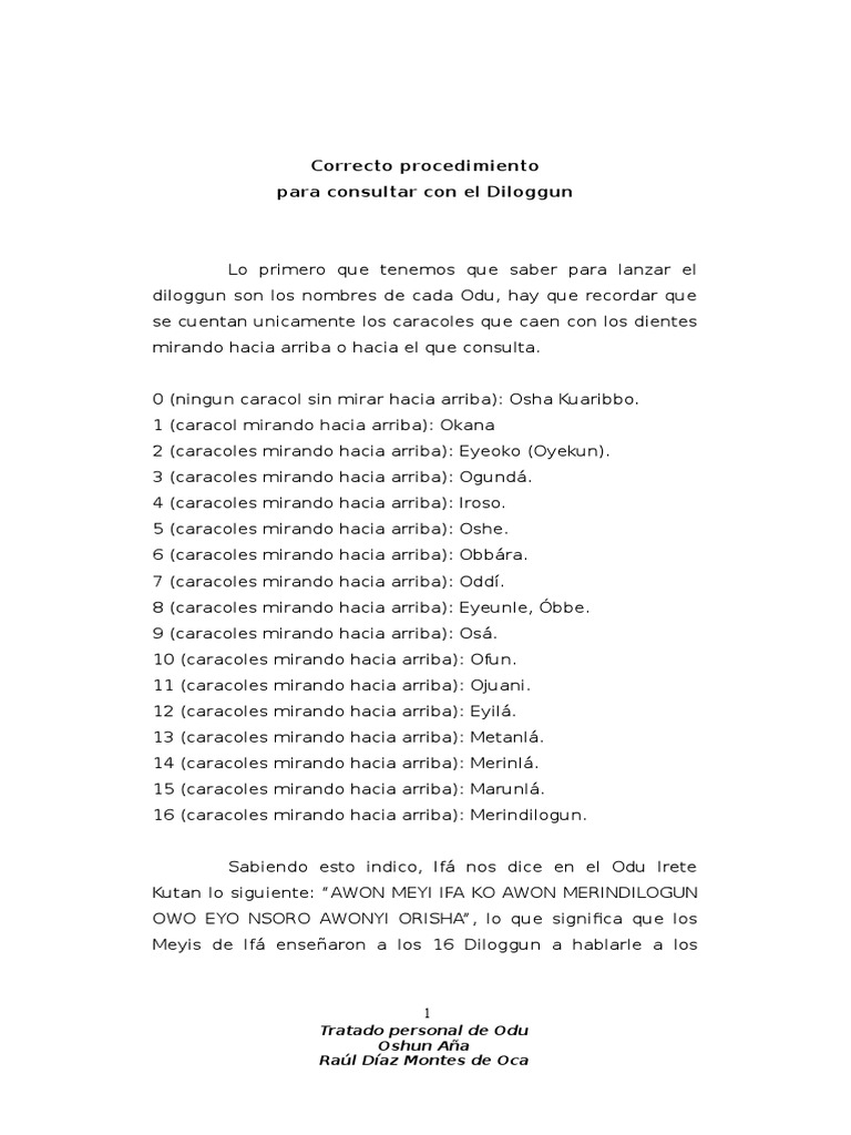 Procedimiento para La Consulta Del Diloggun | PDF | Santeria | Religión ...