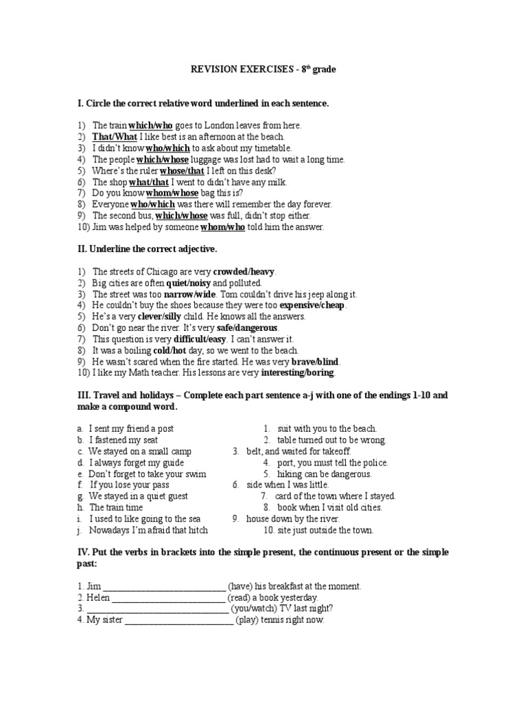 REVISION EXERCISES-8th Grade | PDF | Foreign Language Studies | Art