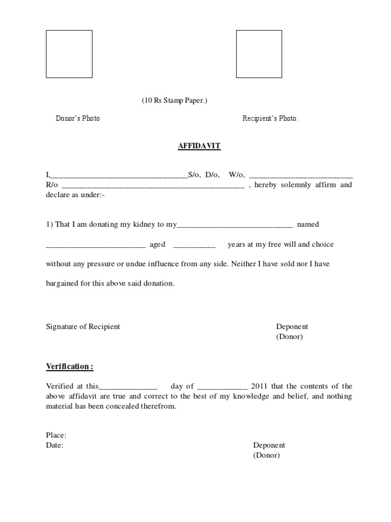 Documentation Kidney Transplant | Organ Donation | Affidavit