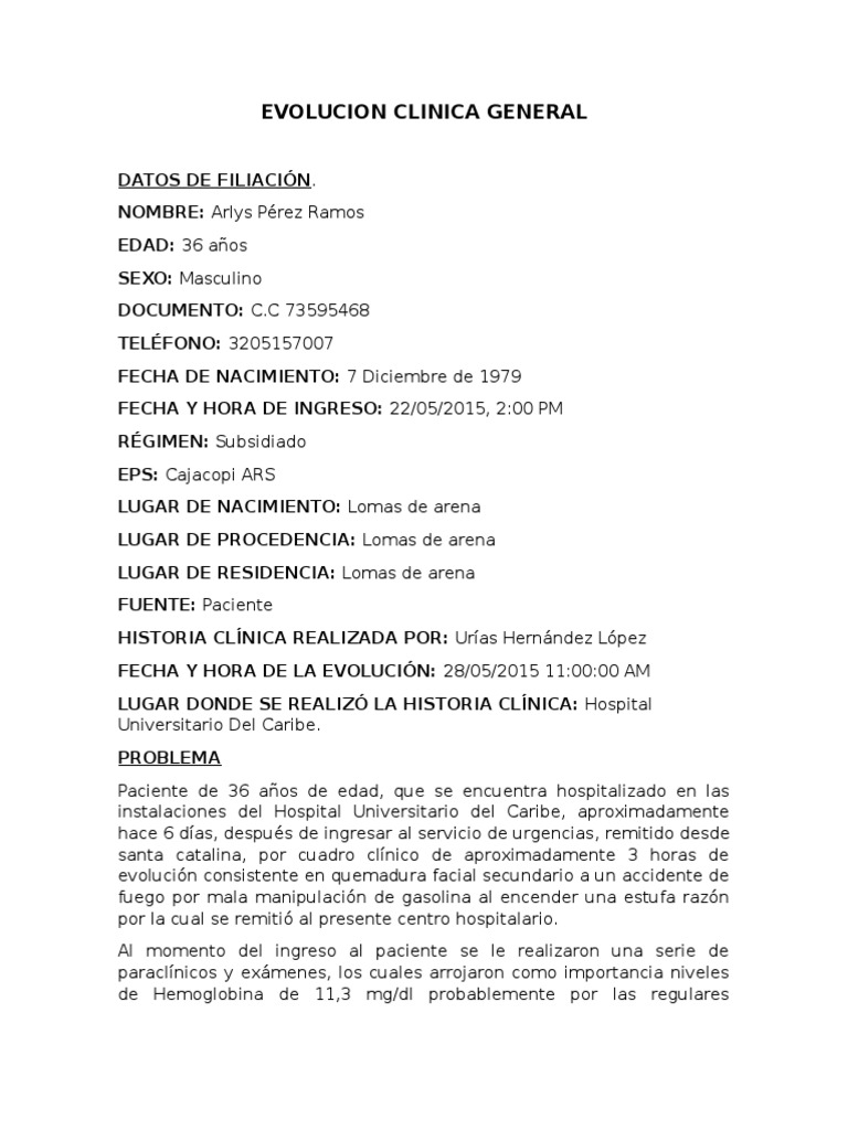 Modelo de Evoluciones de Historia Clinica | PDF | Cuidado de la salud ...