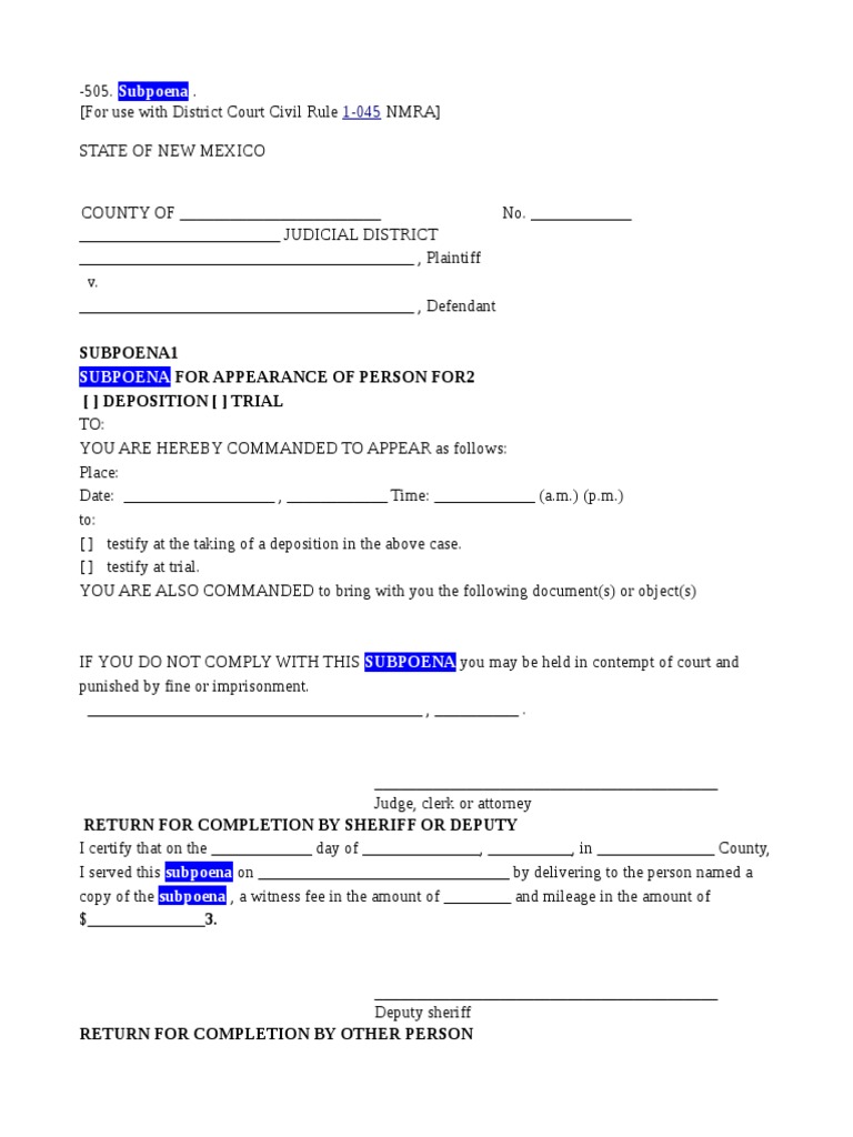 Subpoena Sample | PDF | Subpoena | Deposition (Law)