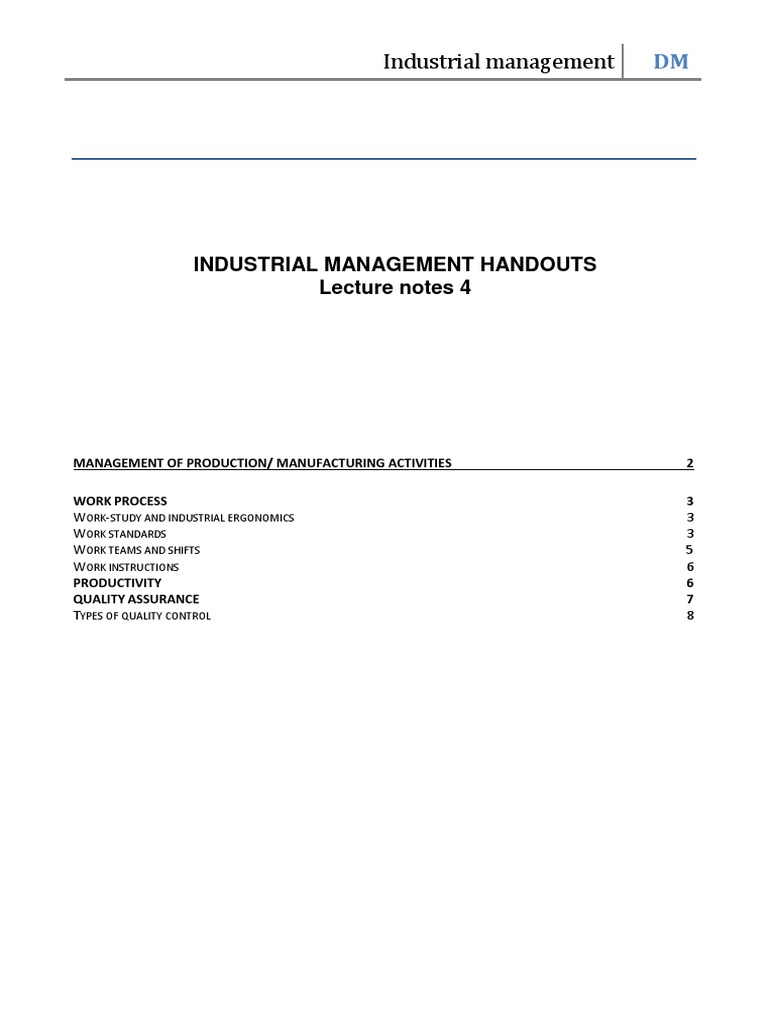Industrial Management Handouts Lecture Notes 4 | PDF | Operations ...
