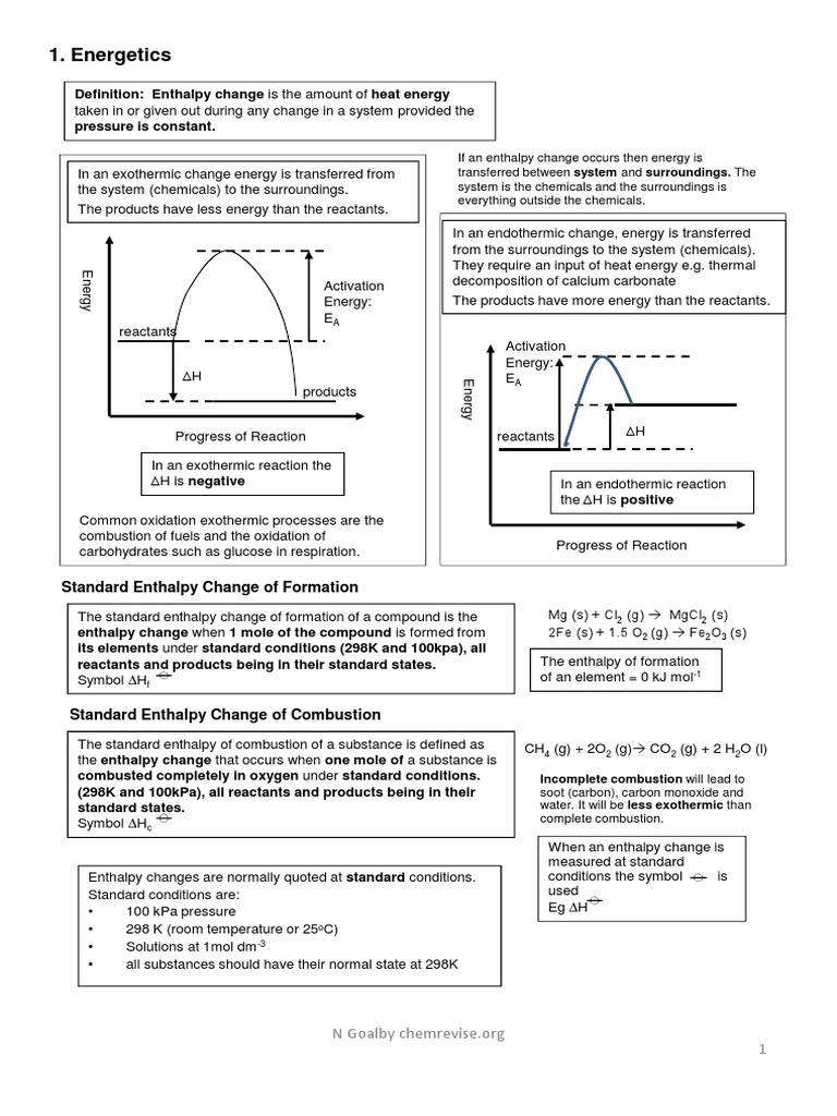 Energetics Unit 2 Chemistry AS Level | PDF | Enthalpy | Chemical Reactions
