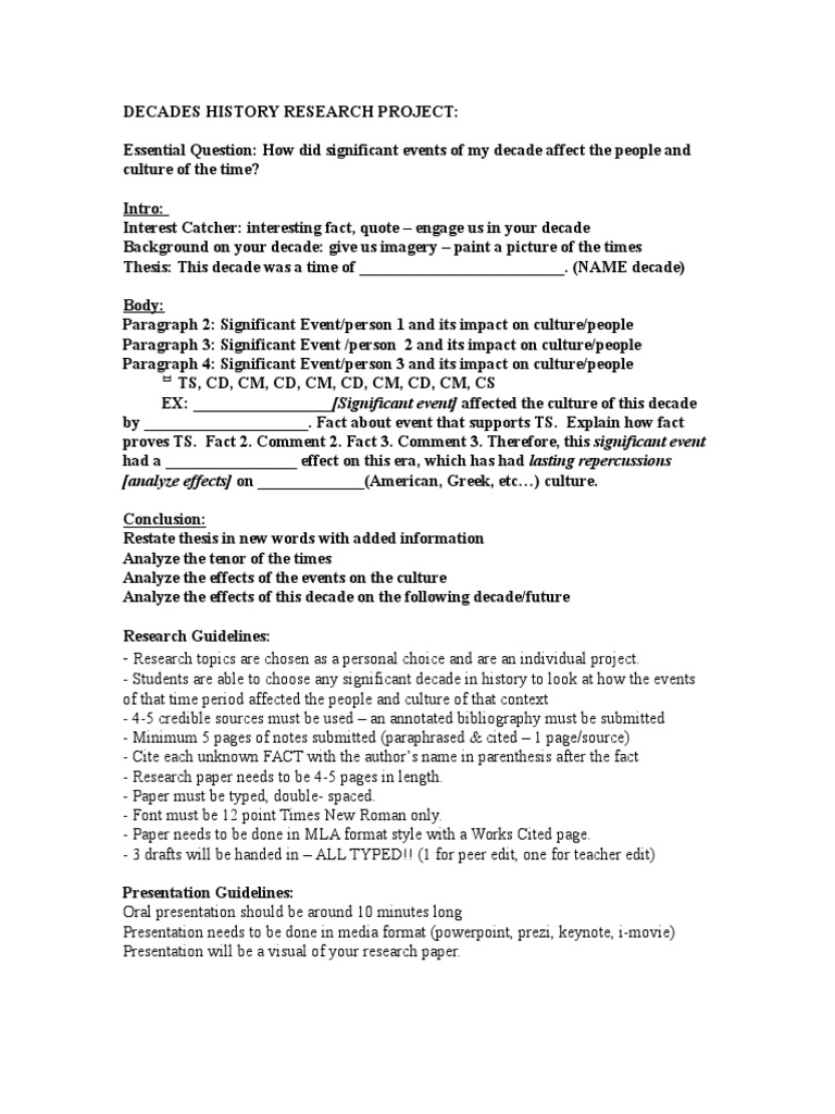 Decades History Research Project | PDF